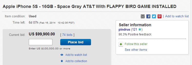 iPhone with pre-installed Flappy Bird app sitting at $99,900 on eBay ...