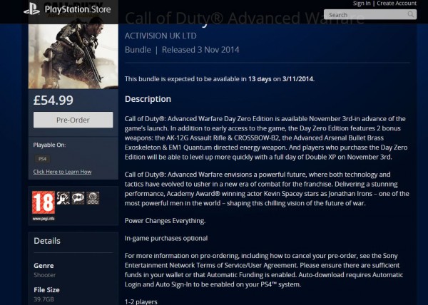 Call of Duty: Advanced Warfare PSN file size revealed | VG247
