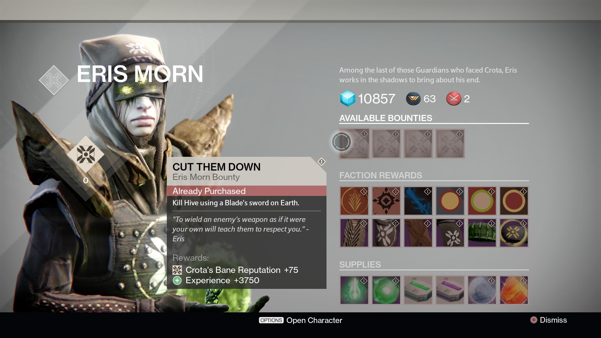Here's the full list of items you can buy from Eris in Destiny's Tower ...