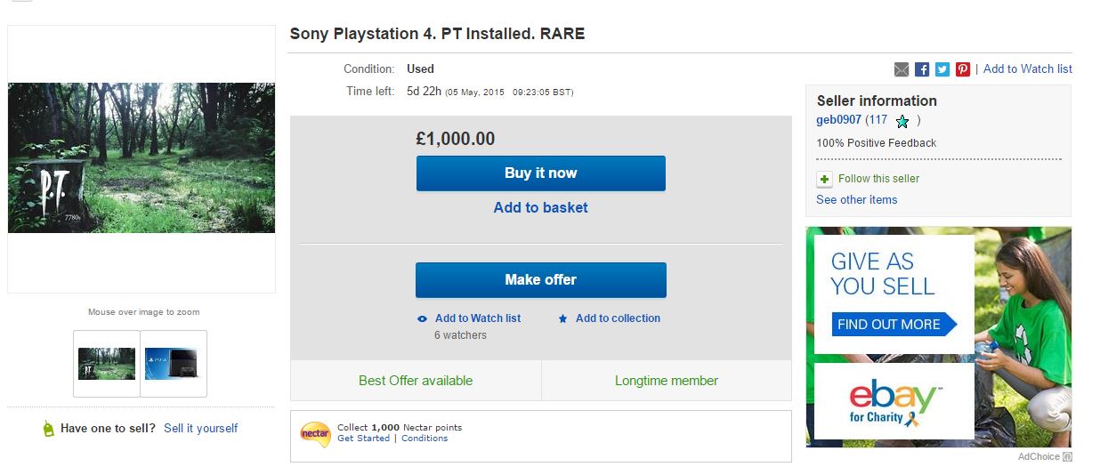 PS4 with Silent Hills demo P.T. installed listed for £1000 on eBay | VG247