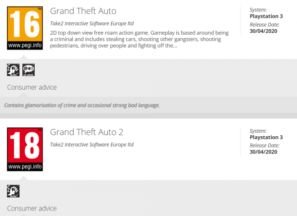 PEGI rates GTA and GTA 2... for PS3 | VG247