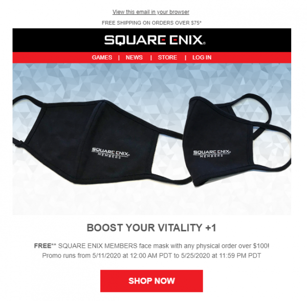 Square Enix is giving away face masks, but you have to spend $100 in ...