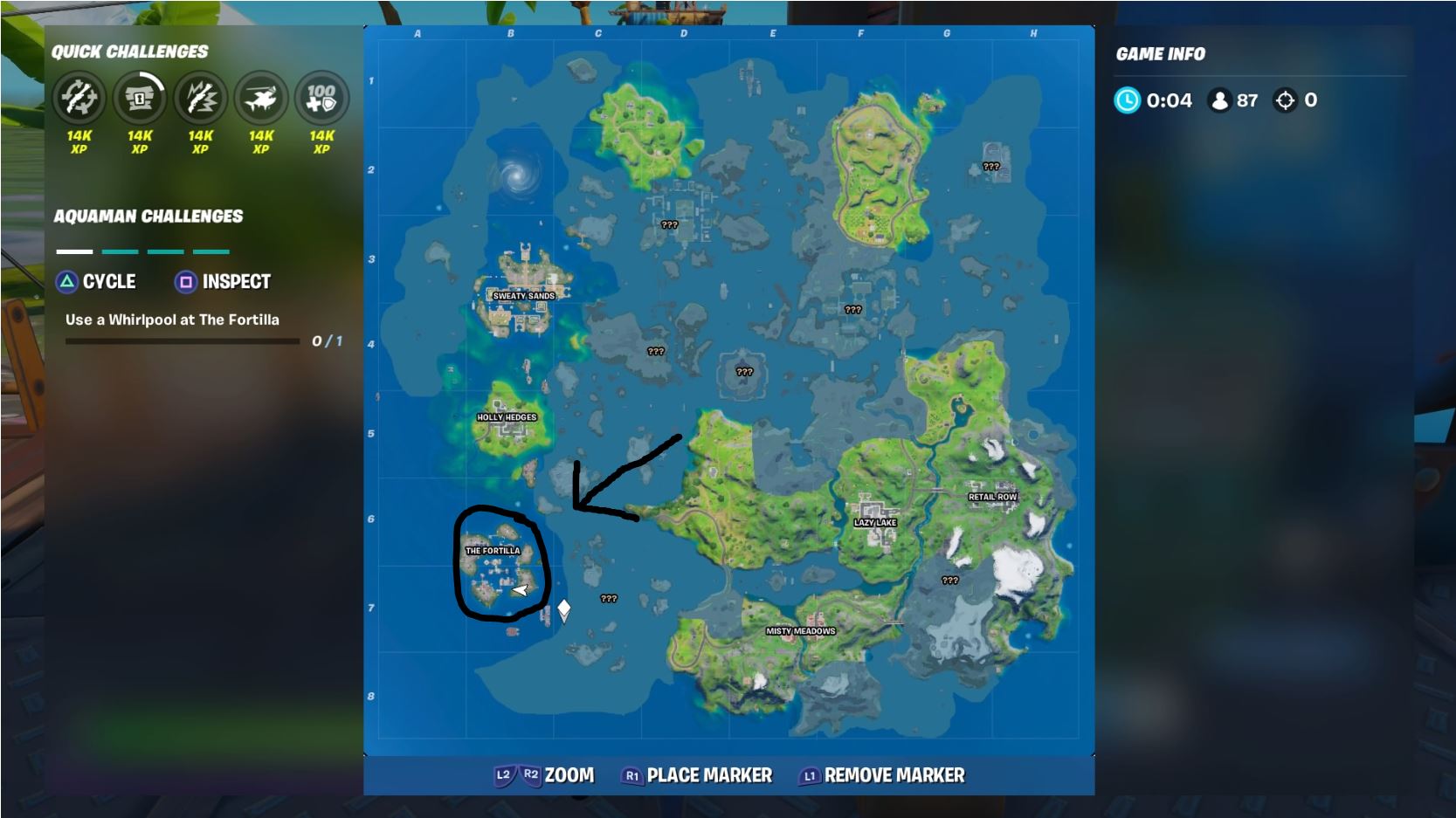 Fortnite Season 3 Aquaman Challenges - Use a Whirlpool at the Fortilla ...