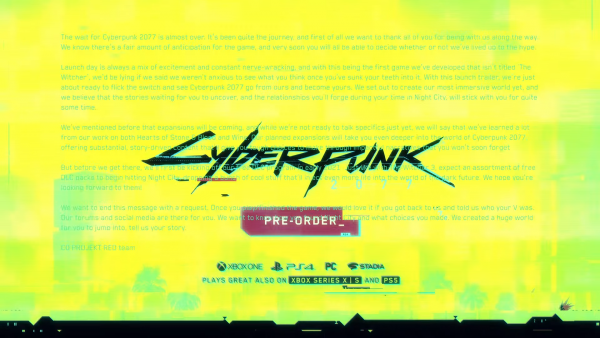 Cyberpunk 2077 launch trailer has a hidden message for fans | VG247